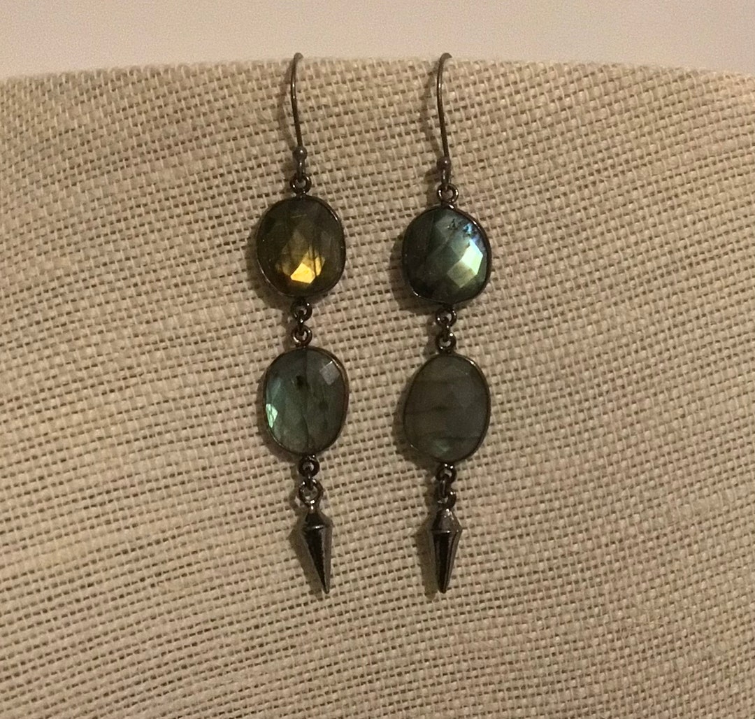 Gemstone Dangle Earrings, Labradorite Stone Earrings With Gunmetal ...