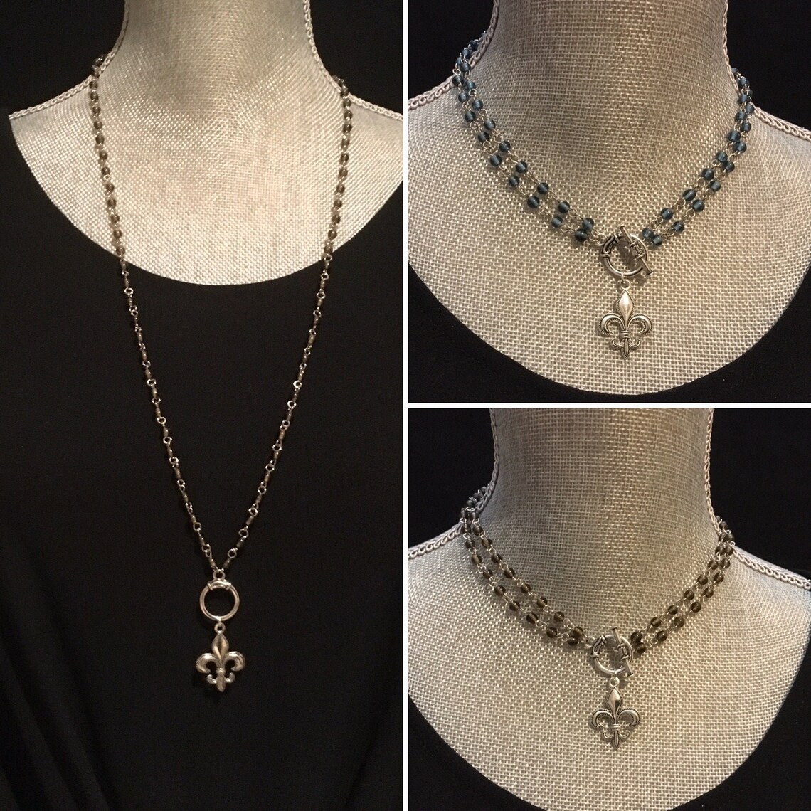 Rosary Chain Necklace With Silver Fleur De Lis Pendant - Etsy
