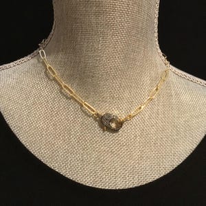Diamond Lobster Clasp Choker With Gold Filled Paperclip Chain, Two Tone ...