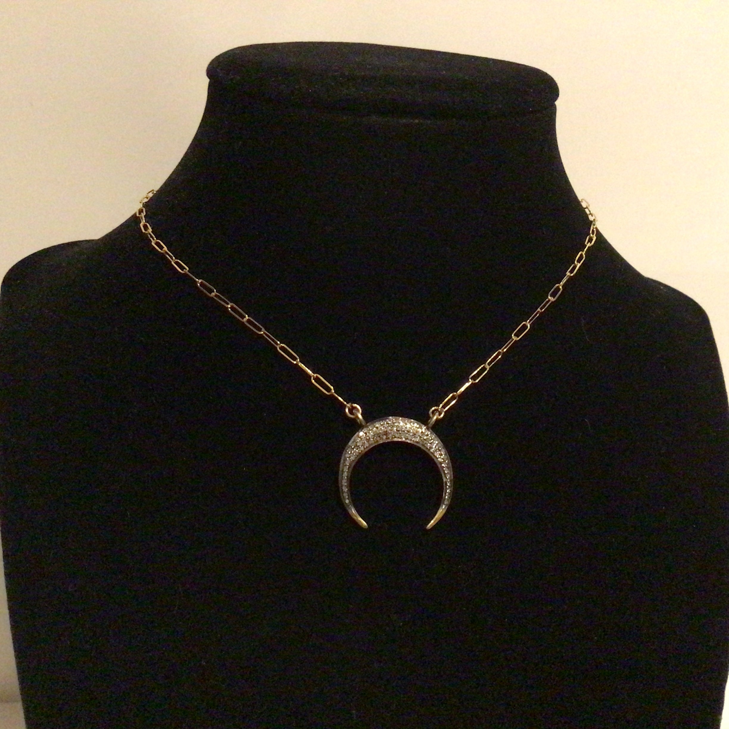 Diamond Crescent Moon necklace 14k gold filled paperclip | Etsy