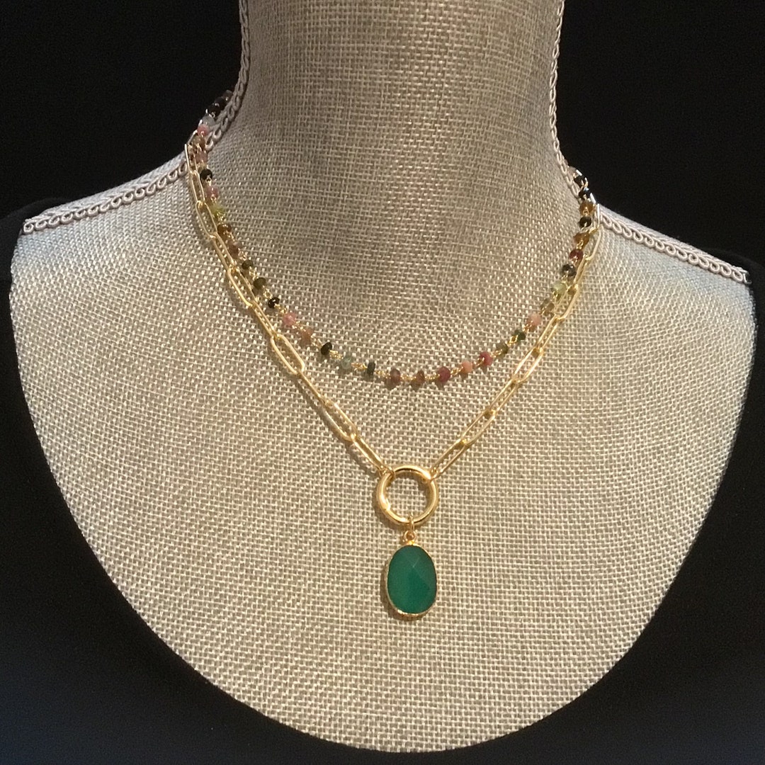 Layered Gold Paperclip Chain Necklace: Tourmaline Rosary, Gemstone ...