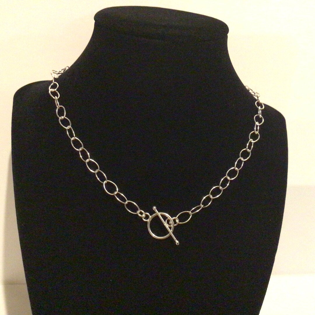 Sterling Silver Chain and Toggle Necklace, Front Toggle Choker, Dainty ...