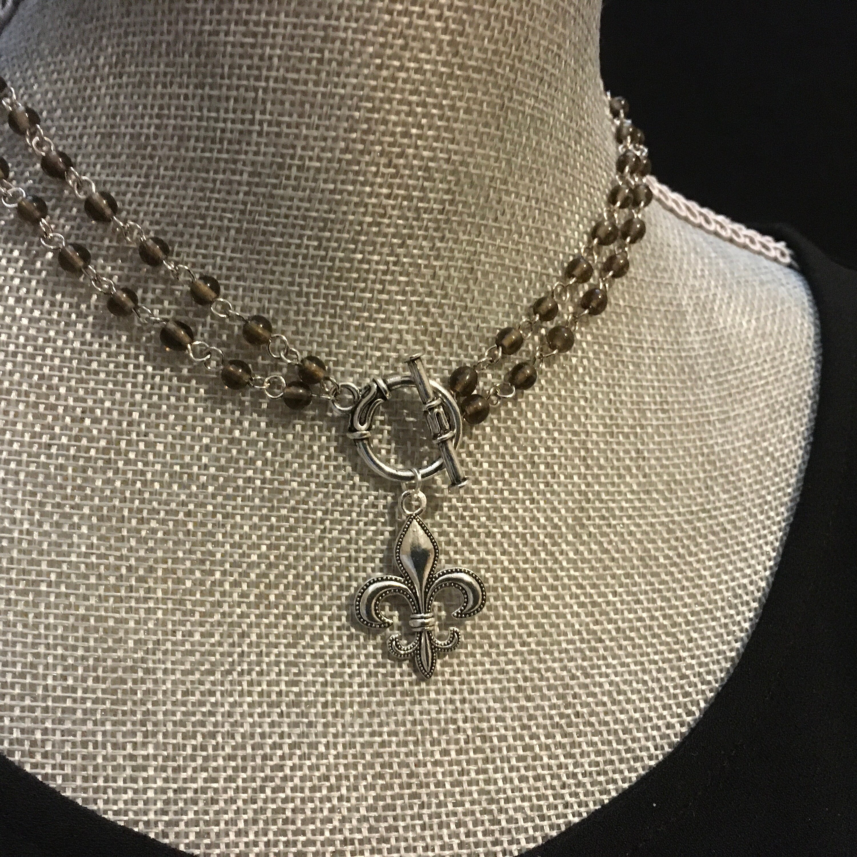 Rosary Chain Necklace With Silver Fleur De Lis Pendant | Etsy