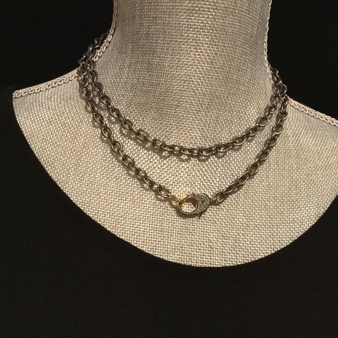 Diamond Clasp Gunmetal Chain Necklace: Two-tone Sterling Silver - Etsy