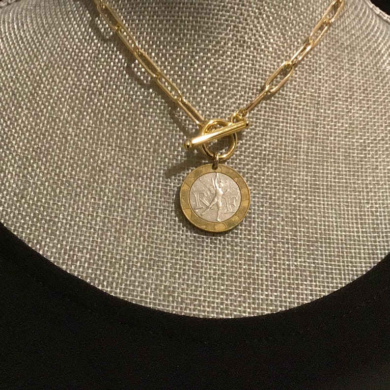 French Franc Coin Necklace With 14k Gold Filled Paperclip Chain and ...