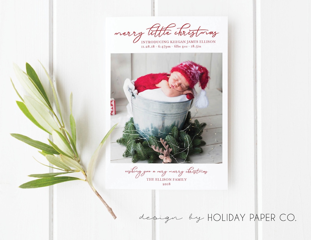 New Baby Christmas Card, Merry Little Christmas, Baby Holiday Card ...