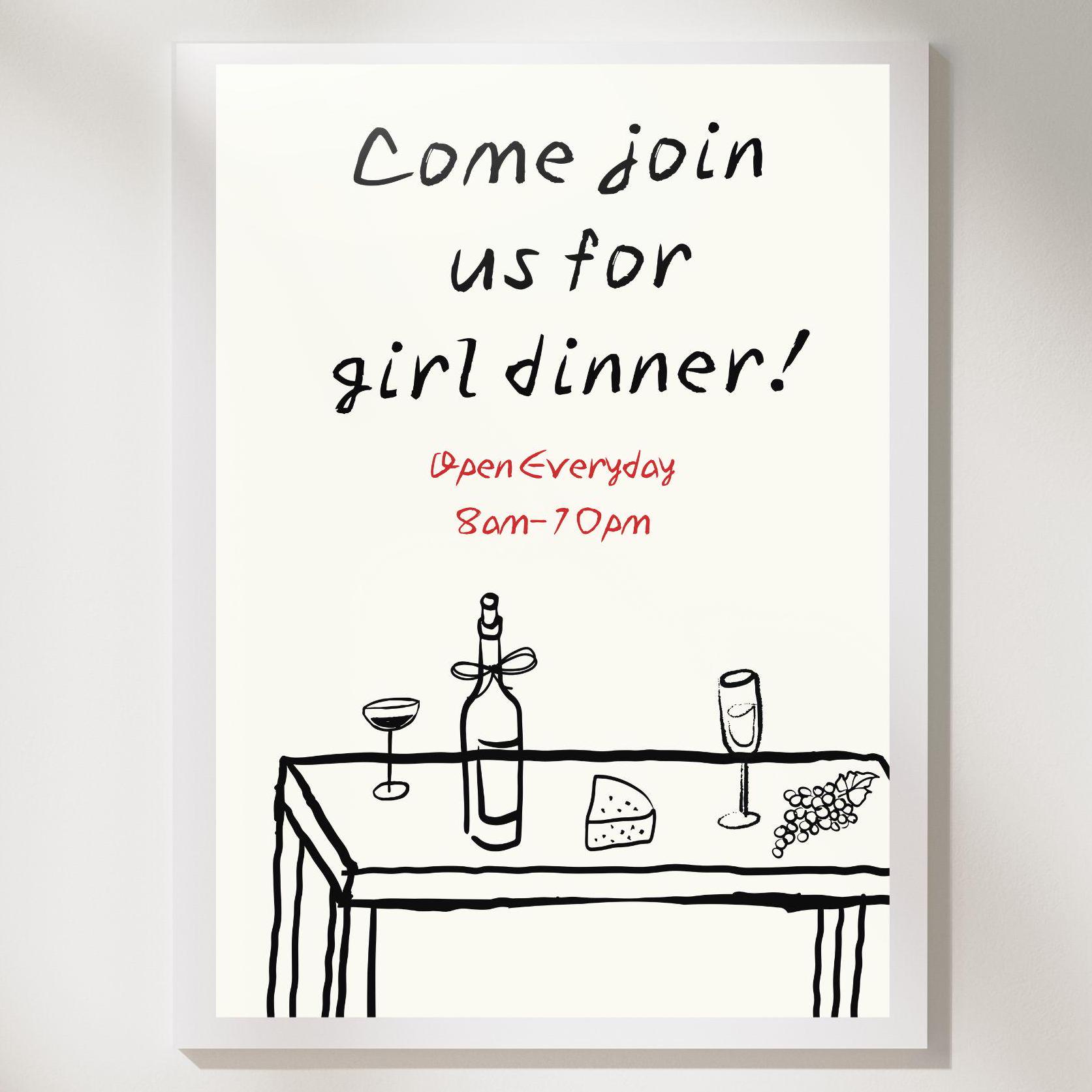 Girl Dinner Poster, Digital Download, Girly Core, Pinterest Aesthetic ...