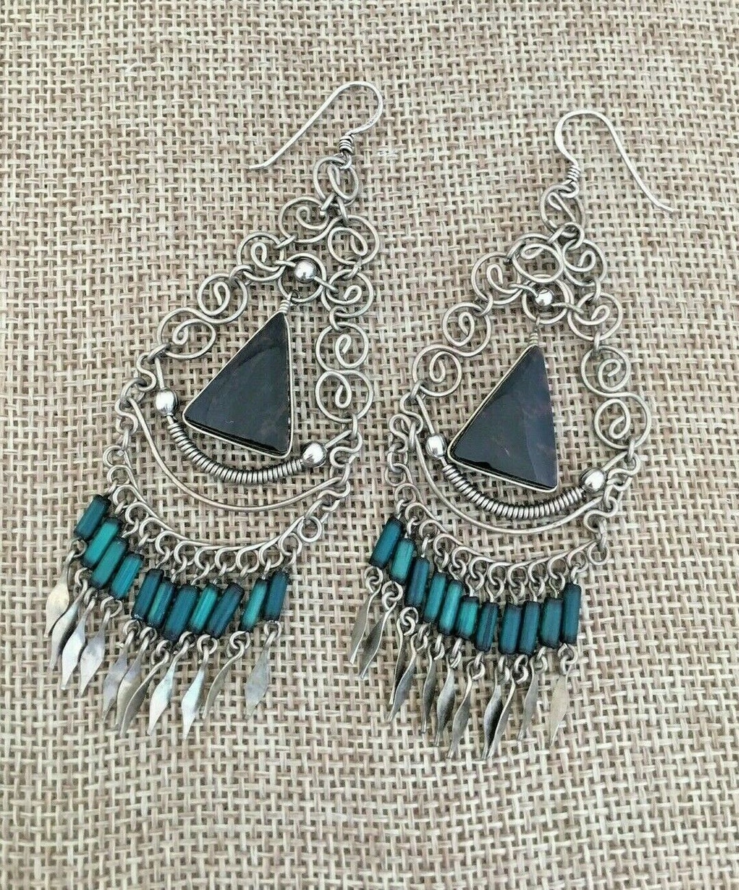 Vintage Southwestern Style Earrings Pierced Wire Work Earrings Triangle ...
