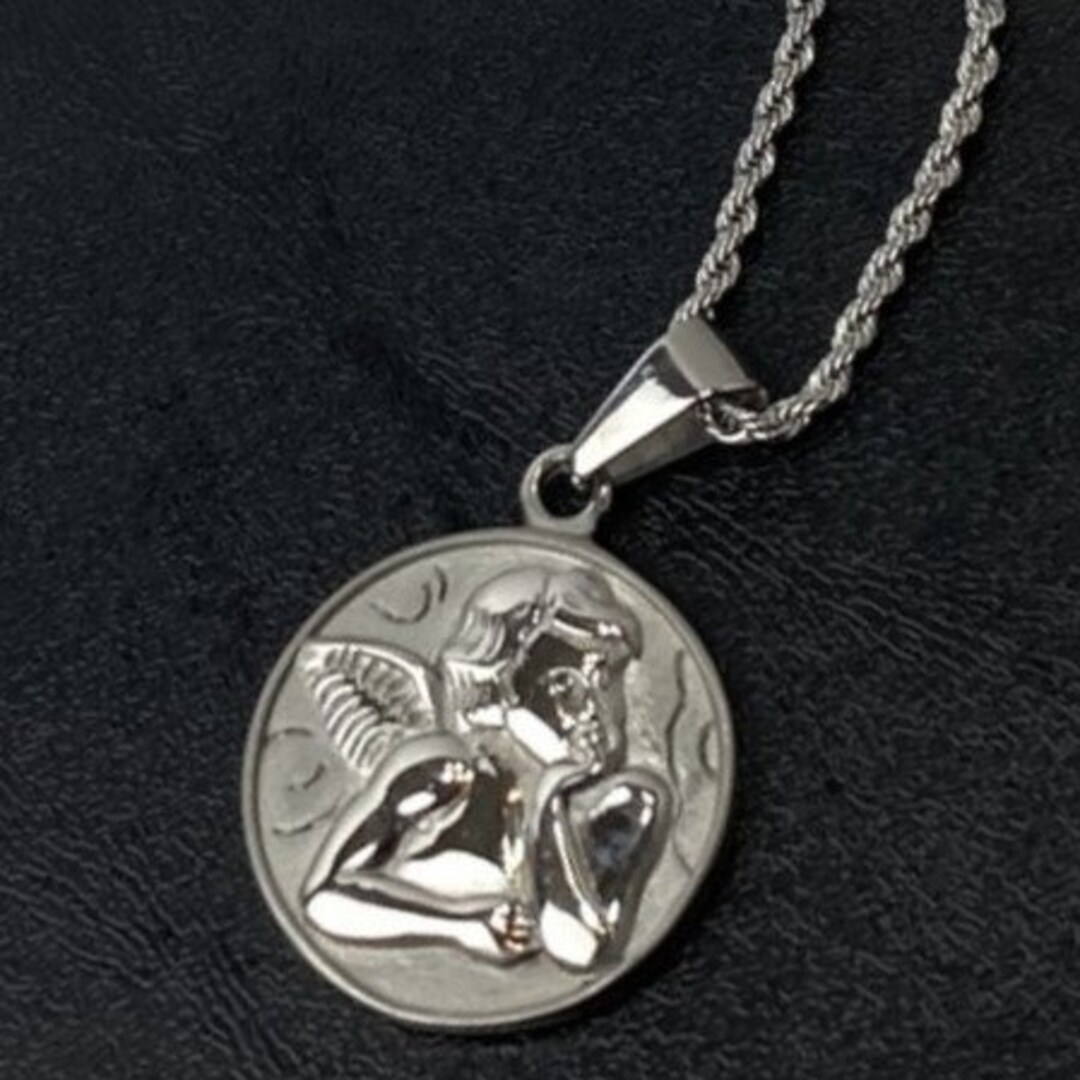 Guardian Angel Stainless Steel Pendant and Rope Chain Necklace Unisex ...