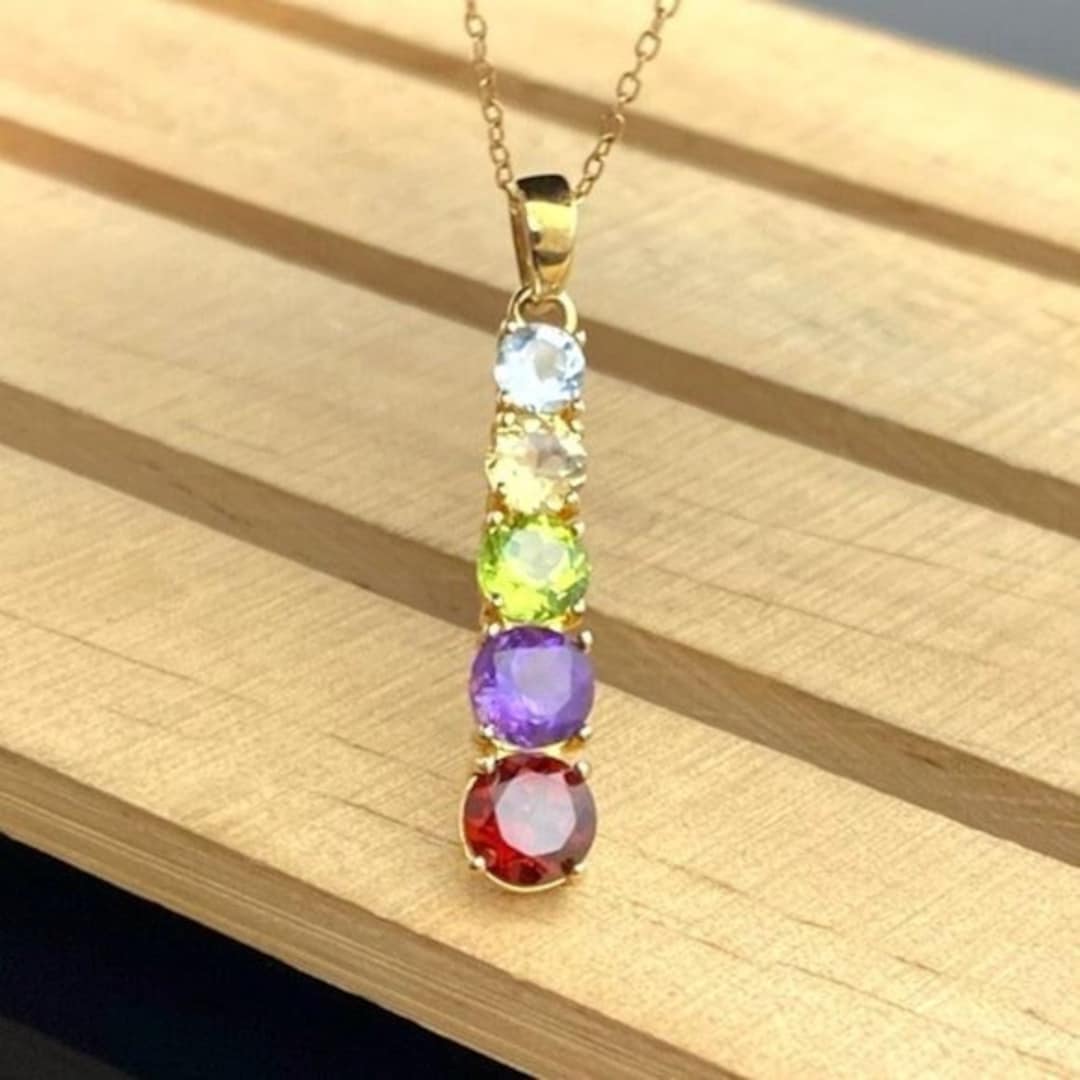 Graduated Gemstone Vertical Sterling Pendant and Chain White Topaz ...