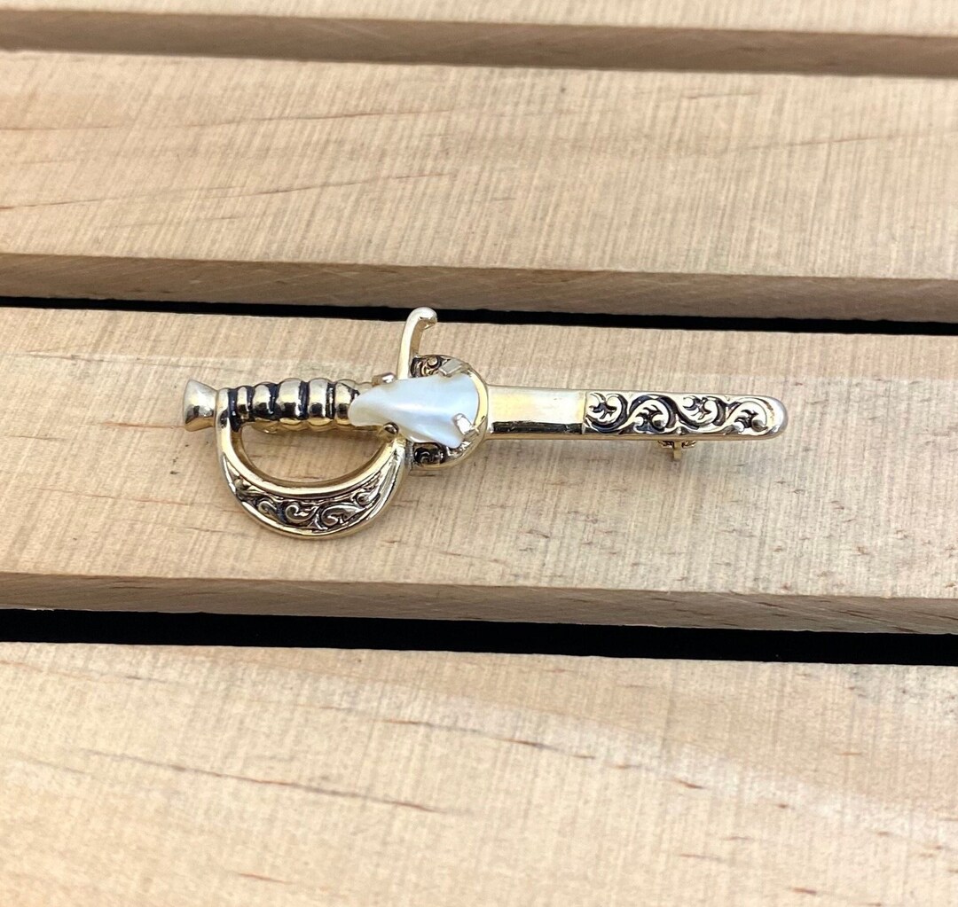 Vintage Sword Pin With Pearl Guard Gold Tone Textured Nice Design - Etsy