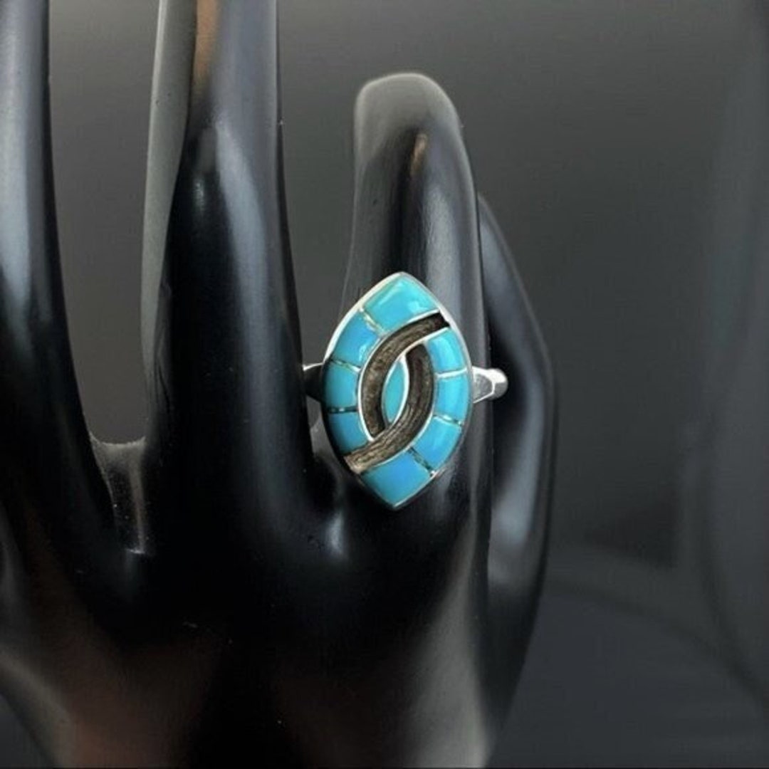 Vintage Zuni Hummingbird Silver Turquoise Ring Native American ...
