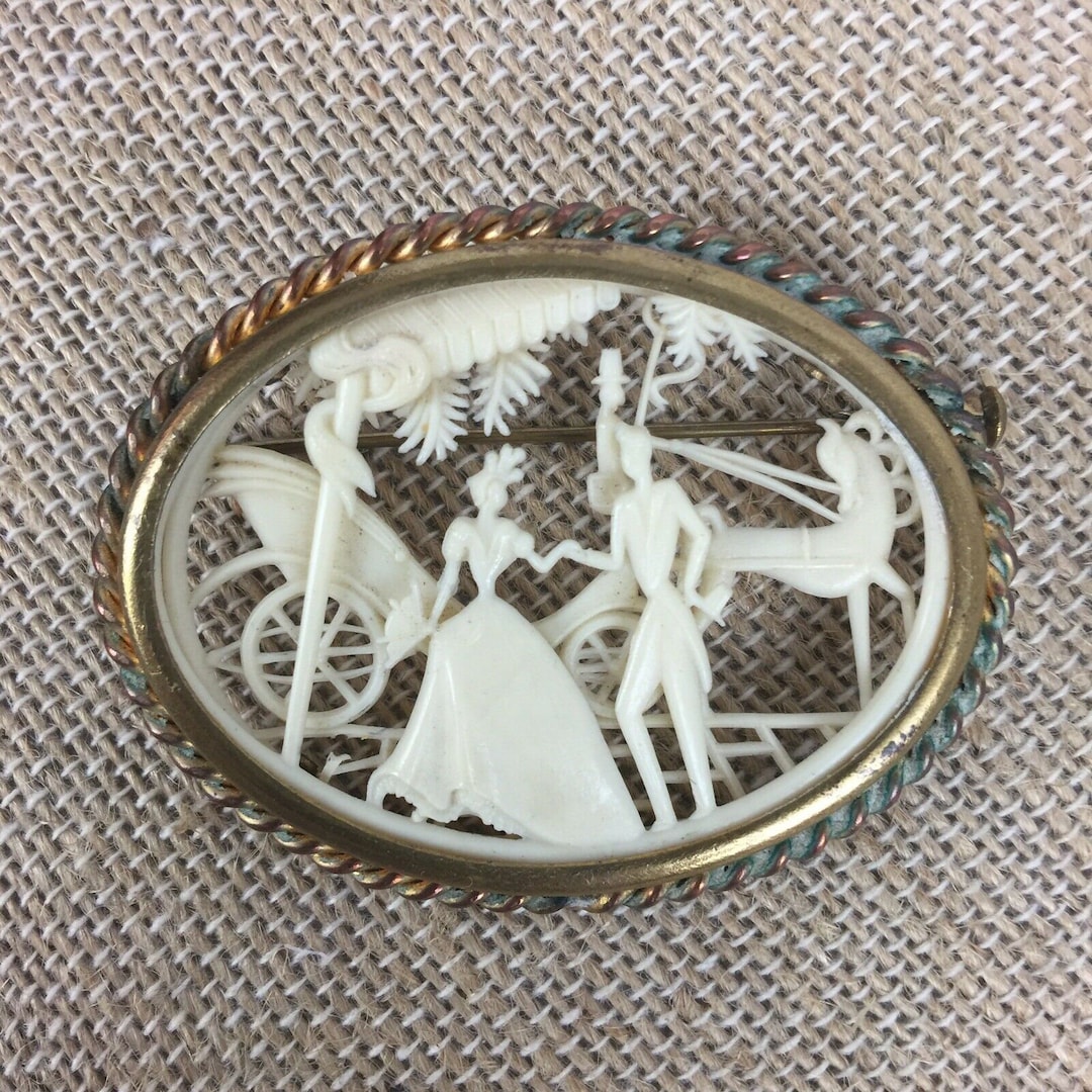 Antique French Brooch Depose France Brooch Celluloid Man Woman Holding ...