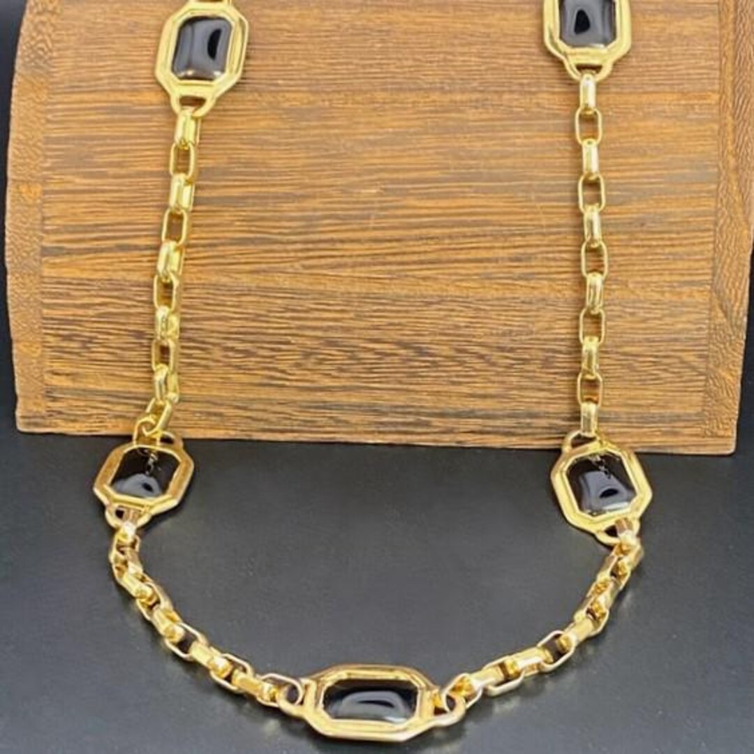 Vintage Monet Necklace Beautiful Black and Gold Design Well Made Clasp ...
