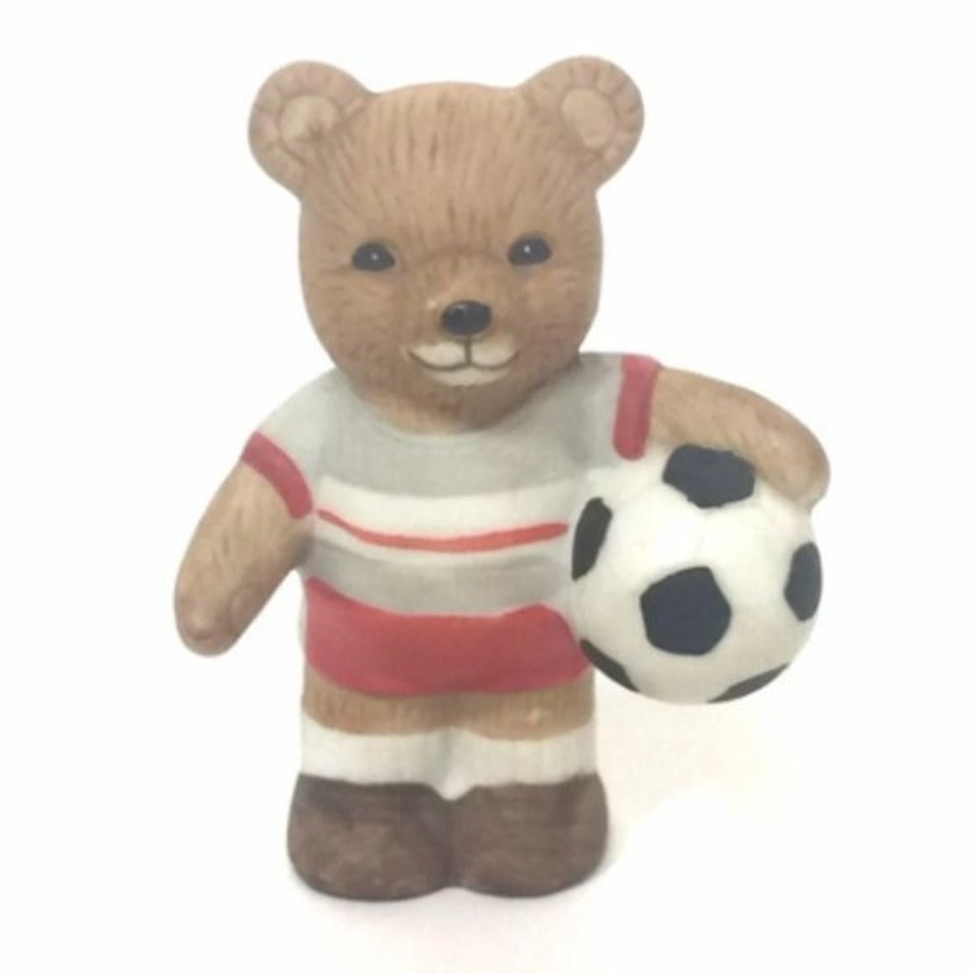 Ceramic Soccer Bear Figurine Ball Player Soccer Player Teddy Bear ...