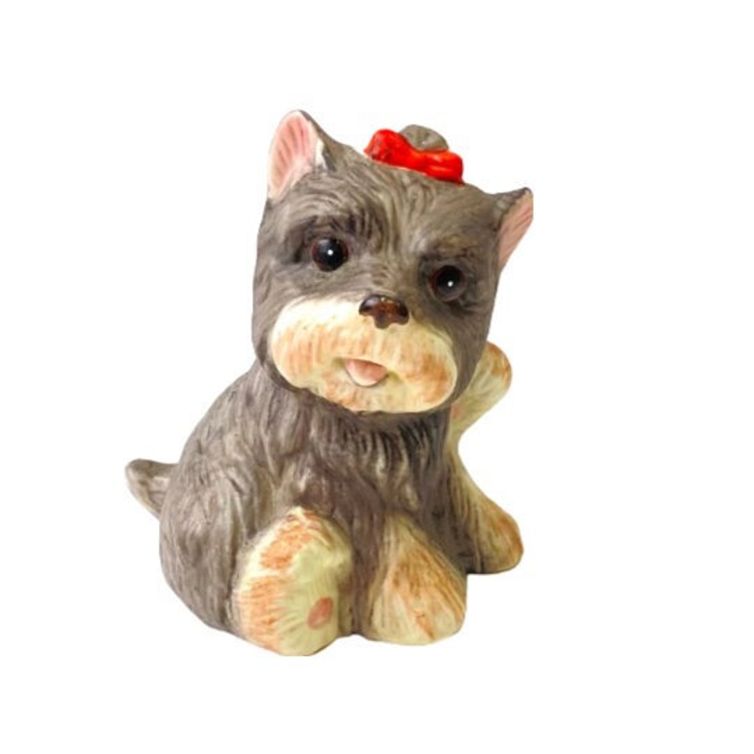 Vintage Yorkie Figurine Ceramic Dog Figurine Yorkshire Terrier Red Bow ...