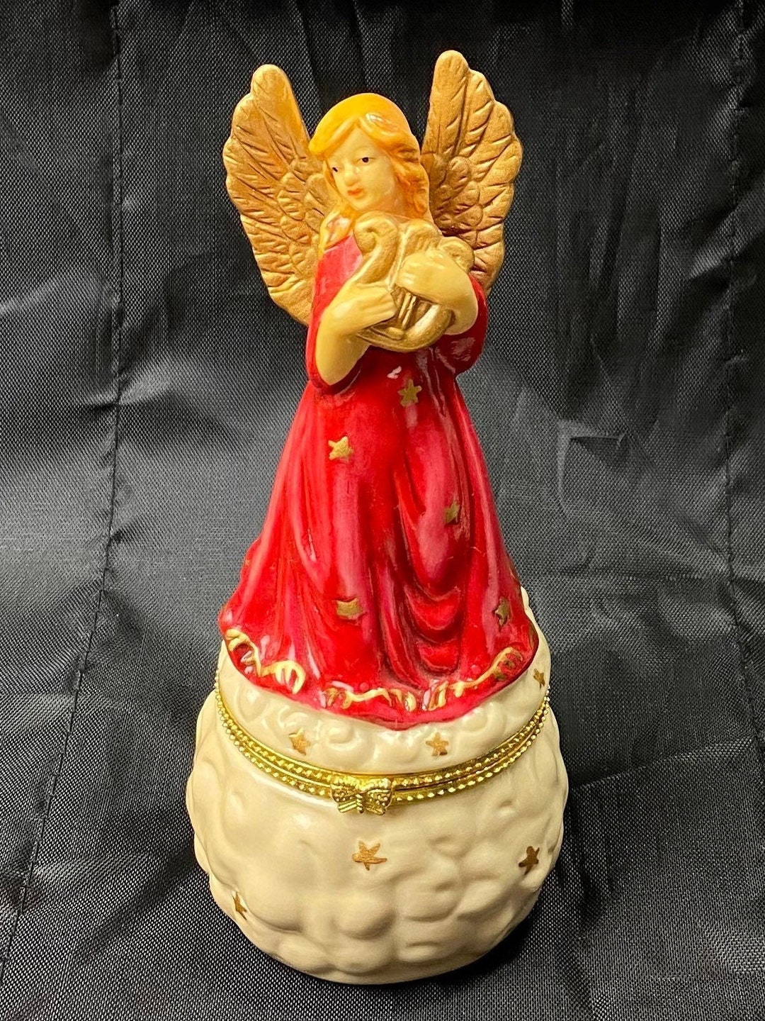 Vintage Angel Trinket Box Keepsake Hinged Porcelain Collectible ...