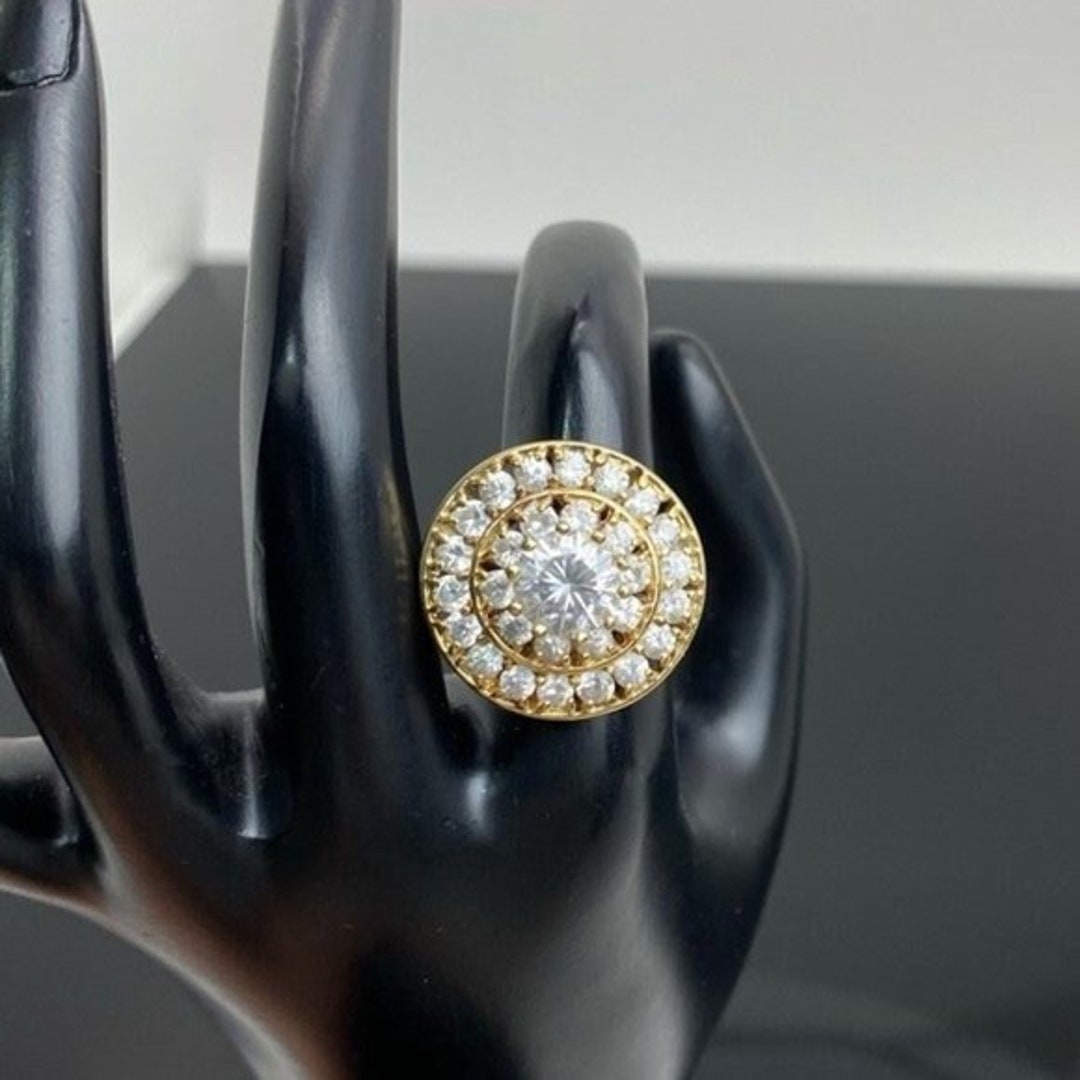 Vintage Farrah Fawcett Cocktail Ring Gold Plated Sterling 925 Silver Ring Clear Czs Sparkling ...