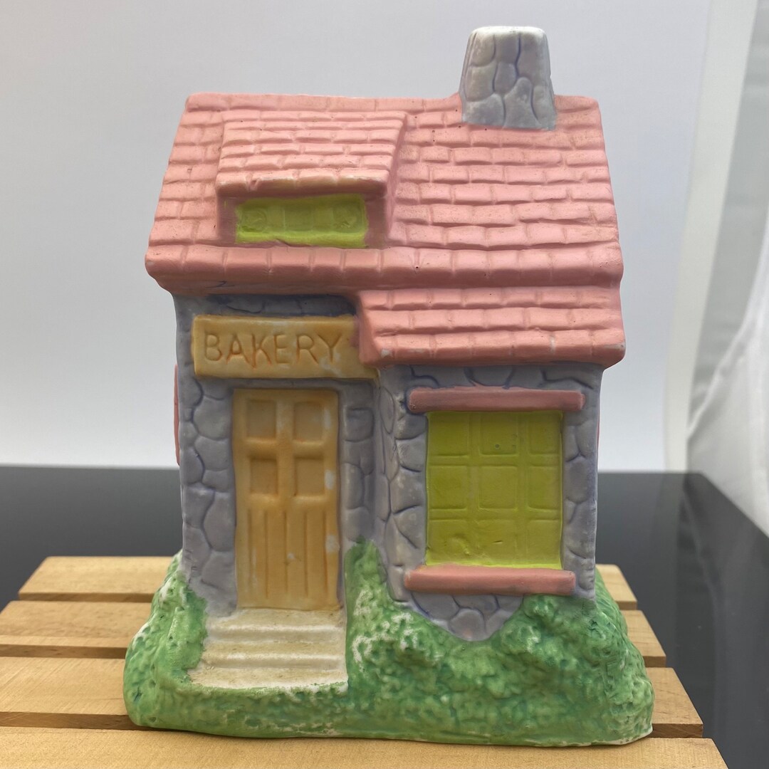 Ceramic Bakery Store Figurine Cobblestone Design Spring Colors Pink ...