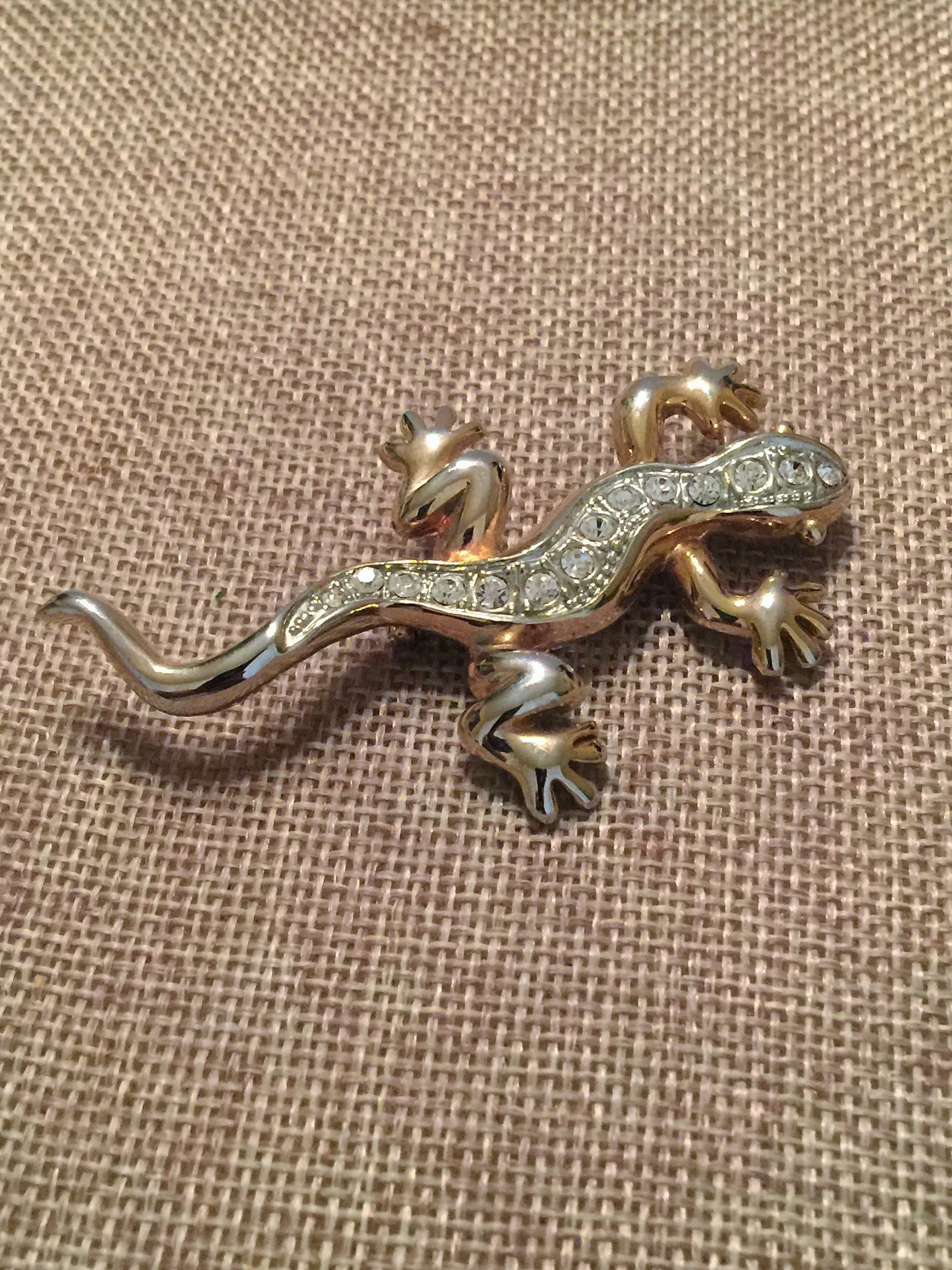 Beautiful Vintage Lizard Brooch / Gold Tone With Rhinestone - Etsy