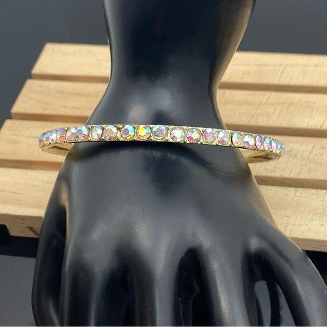 Vintage Crystal AB Stone Bangle Bracelet Gold Tone Bangle Bracelet ...