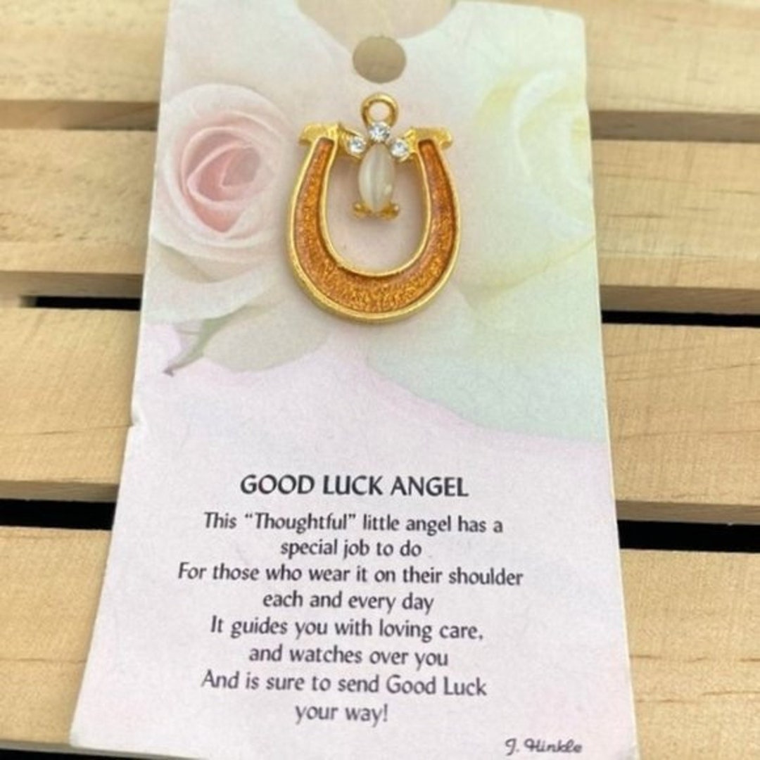 Guardian Angel Pin Good Luck Angel Pin Gold Tone Enamel Clear Stones ...