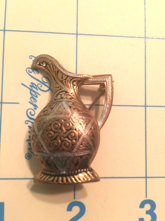 Vintage Damascene Style Pitcher Brooch Ornate Design … - Gem Vintage Damascene Style Pitcher Brooch Ornate Design … - Gem