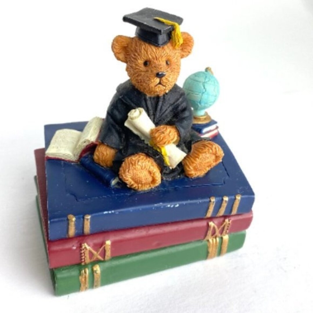 Vintage Trinket Box Keepsake Graduate Teddy Bear Cap Gown Books Globe ...
