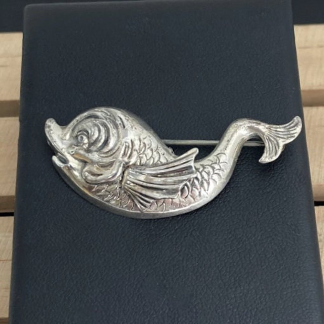 Vintage Beau Sterling Fish Pin Brooch Detailed 925 Silver Jewelry Gift ...