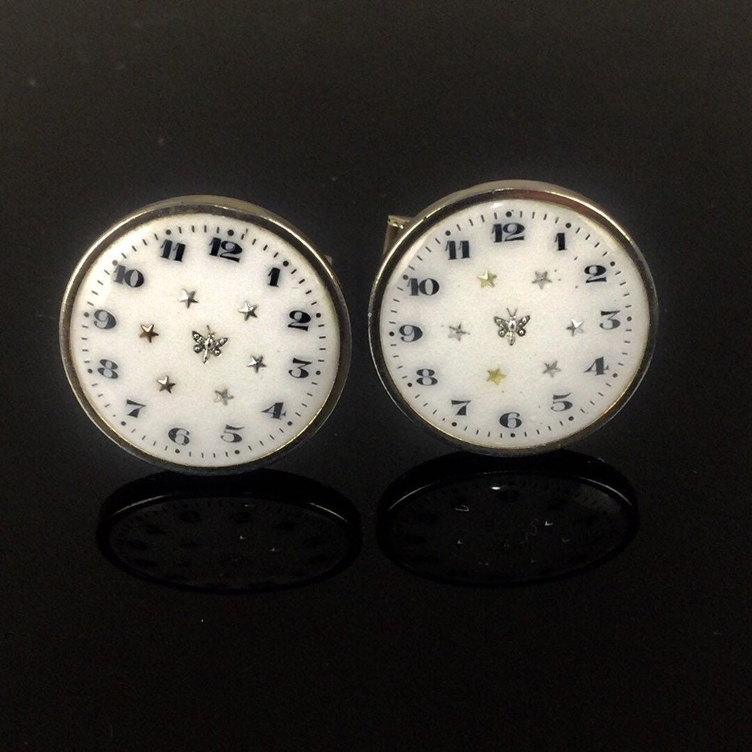 Vintage Clock Face Cufflinks Made in France Butterfly Center Emblem ...