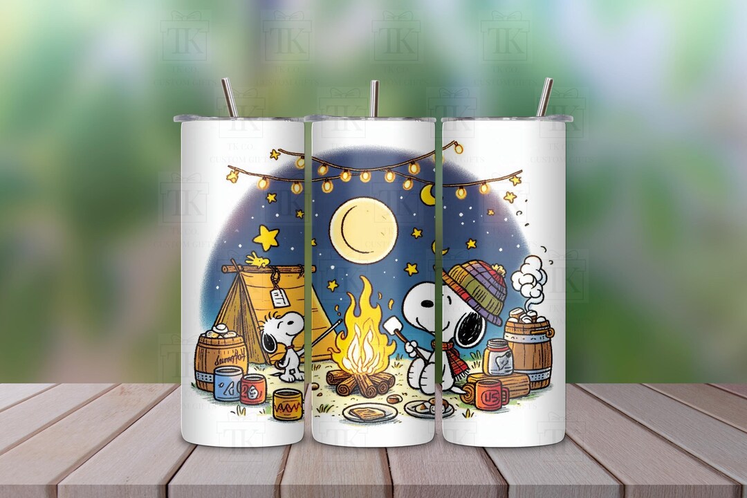 5 Snoopy Camping Design Files for 20 Oz Skinny Tumbler Sublimation ...