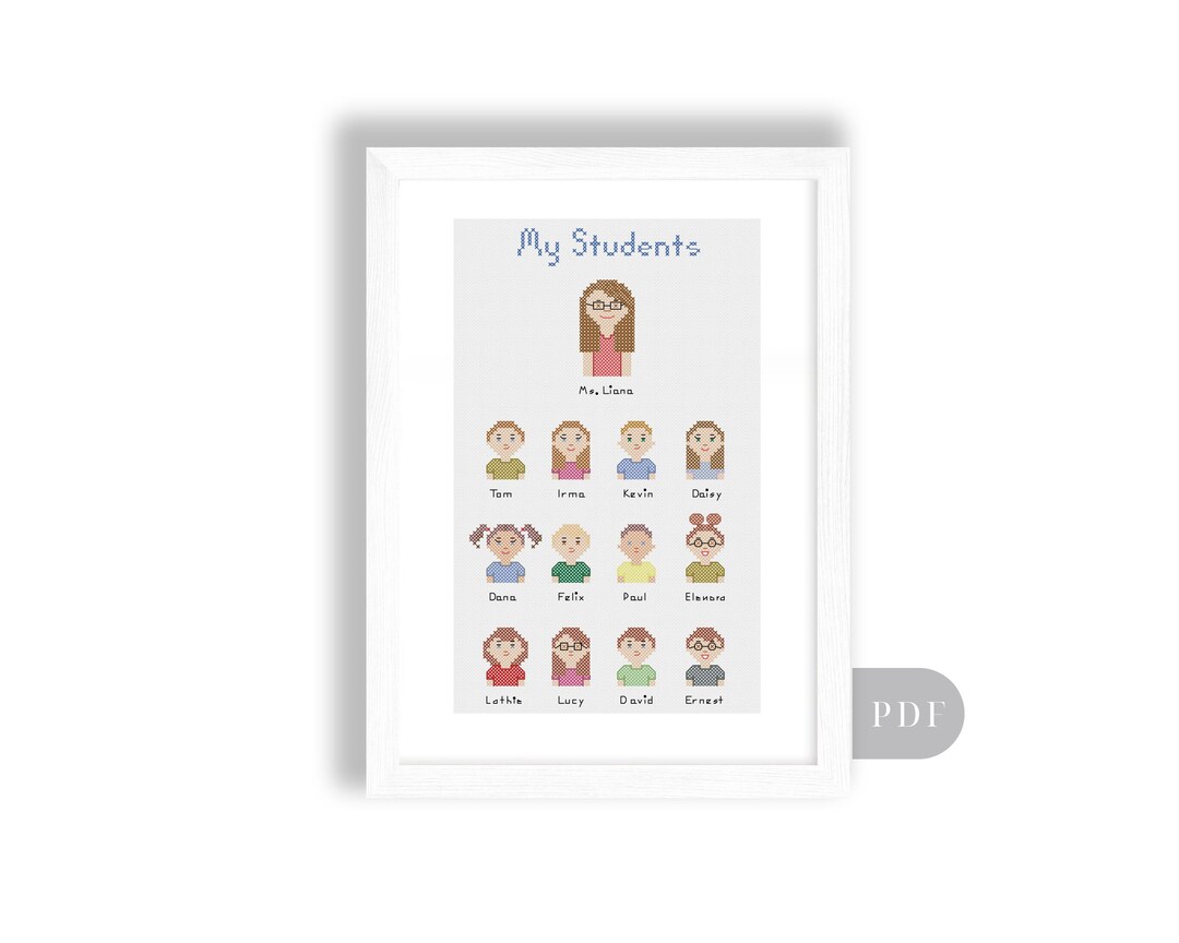 Teacher and Students Class School Cross Stitch Pattern – Printable PDF ...