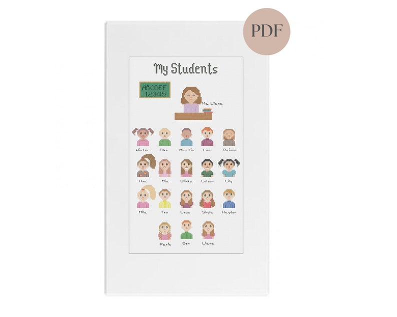 Teacher and Students Class School Cross Stitch Pattern Personalized ...
