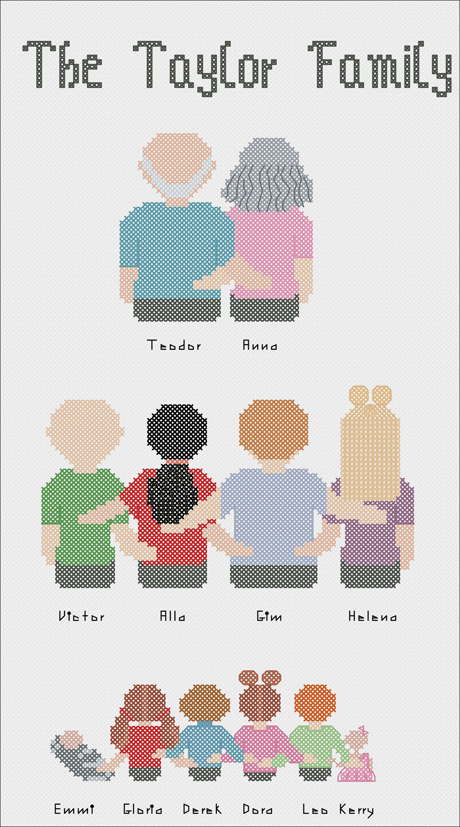 Custom Family Tree up to 15 Family Members Cross Stitch Pattern ...