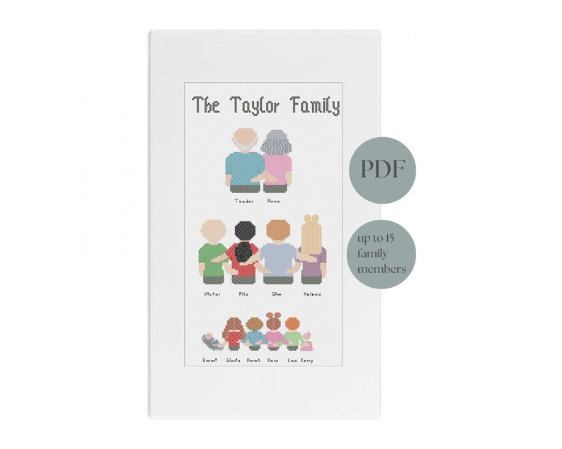 Custom Family Tree up to 15 Family Members Cross Stitch Pattern ...