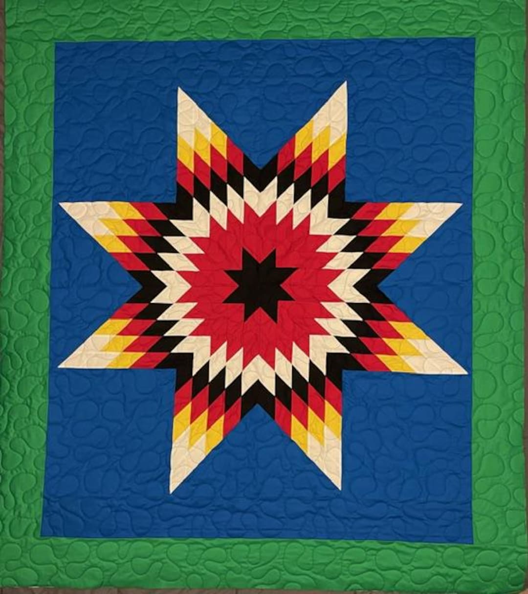 Handmade Lakota Traditional Star Quilt W/ Green Border 61in X 70in ...