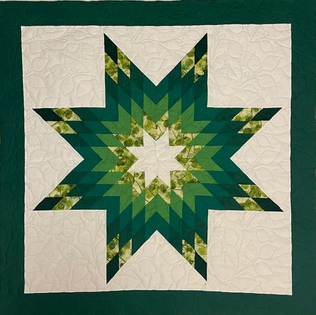 Handmade Lakota Native American Green Star Quilt (47in X 47in) - Lone ...