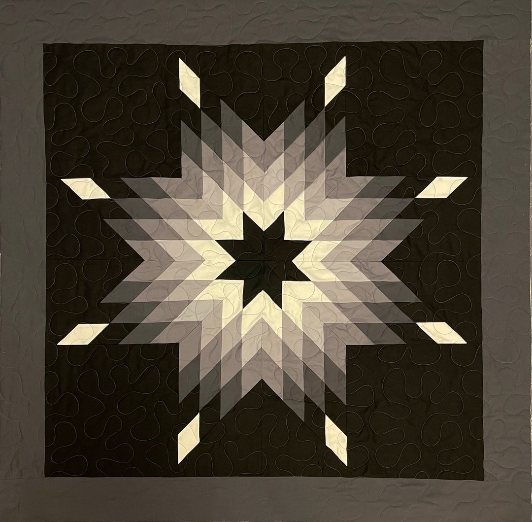 Handmade Native Amercian Lakota Black, Gray & White Star Quilt 47in X ...