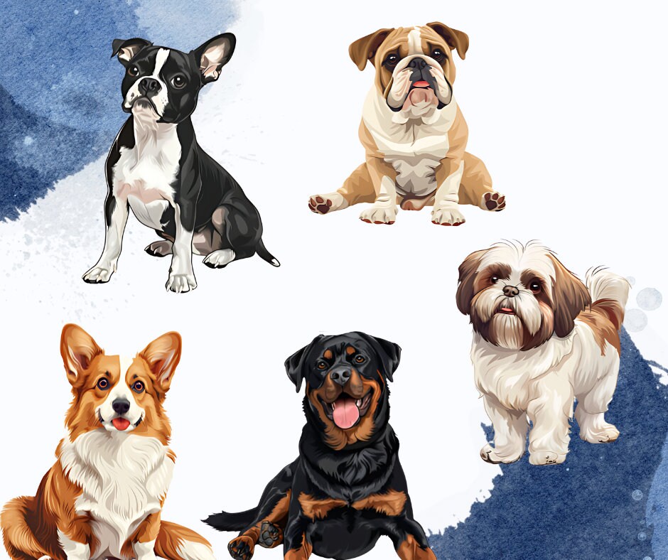 Watercolor Dog Clip Art Collection: 80 Pngs, 20 Breeds With 4 ...