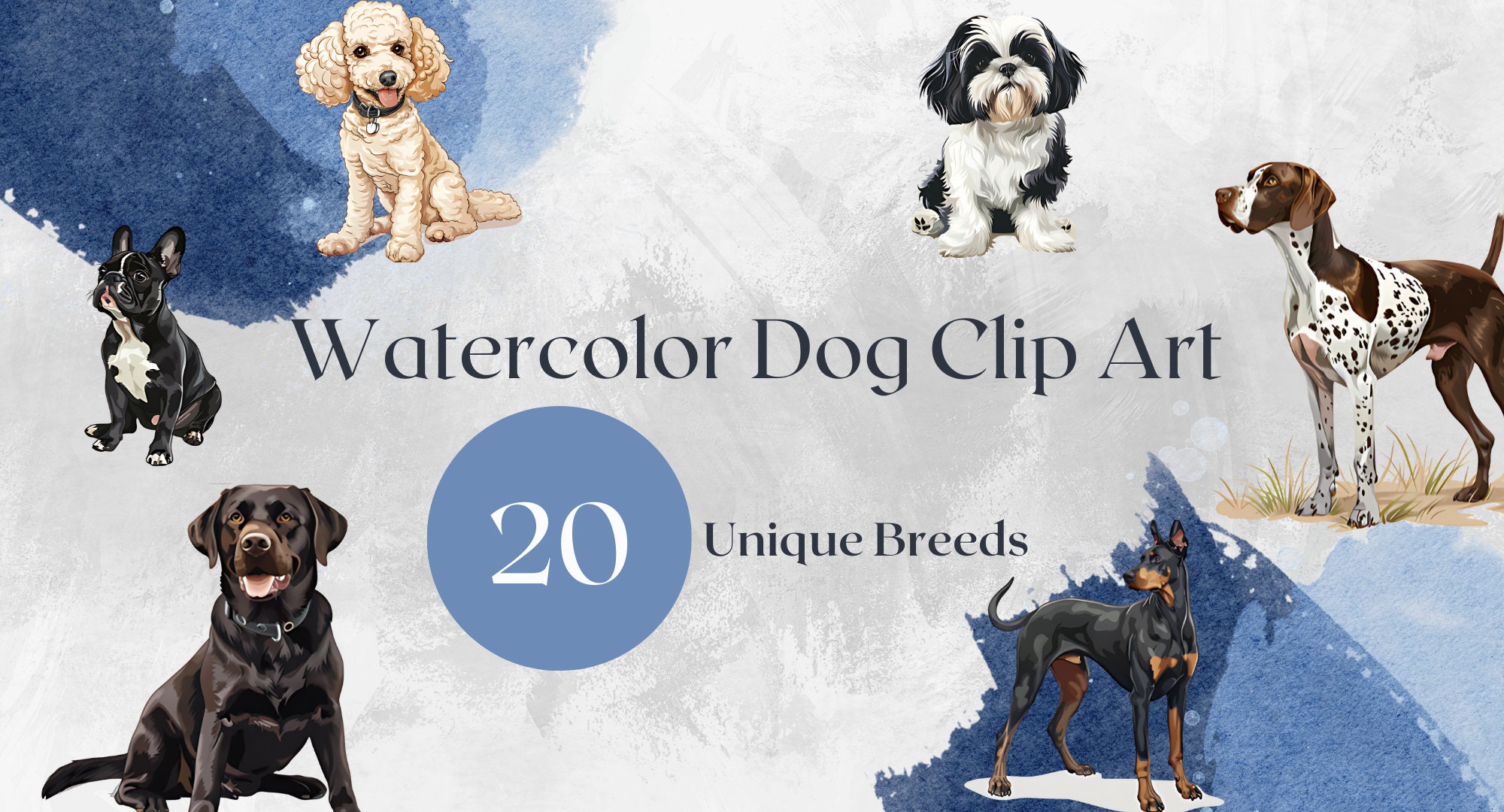 Watercolor Dog Clip Art Collection: 80 Pngs, 20 Breeds With 4 ...