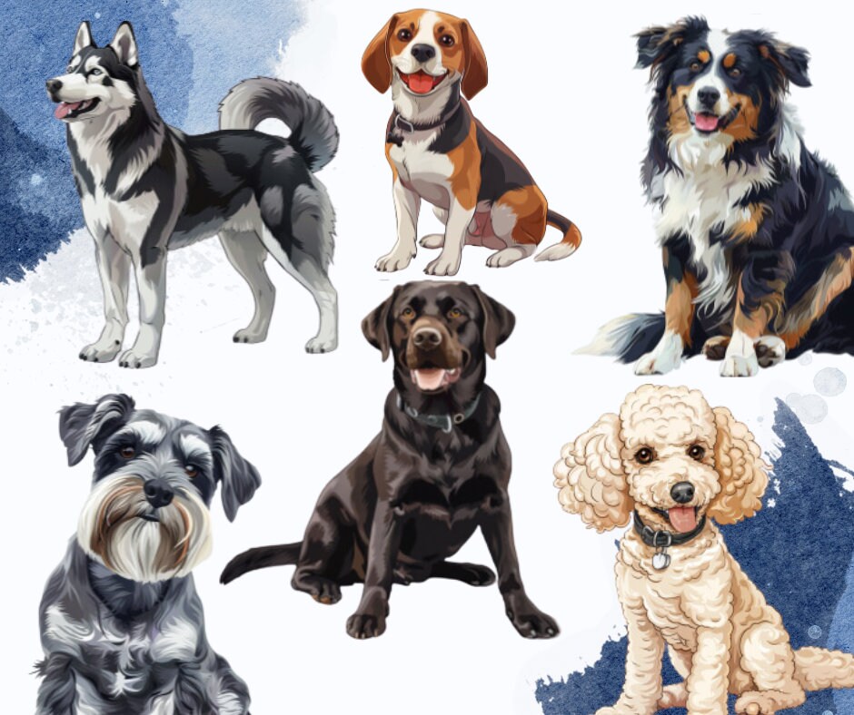 Watercolor Dog Clip Art Collection: 80 Pngs, 20 Breeds With 4 ...