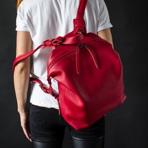 Red Leather Backpack Women Minimalist Leather Bag Men Laptop - Etsy