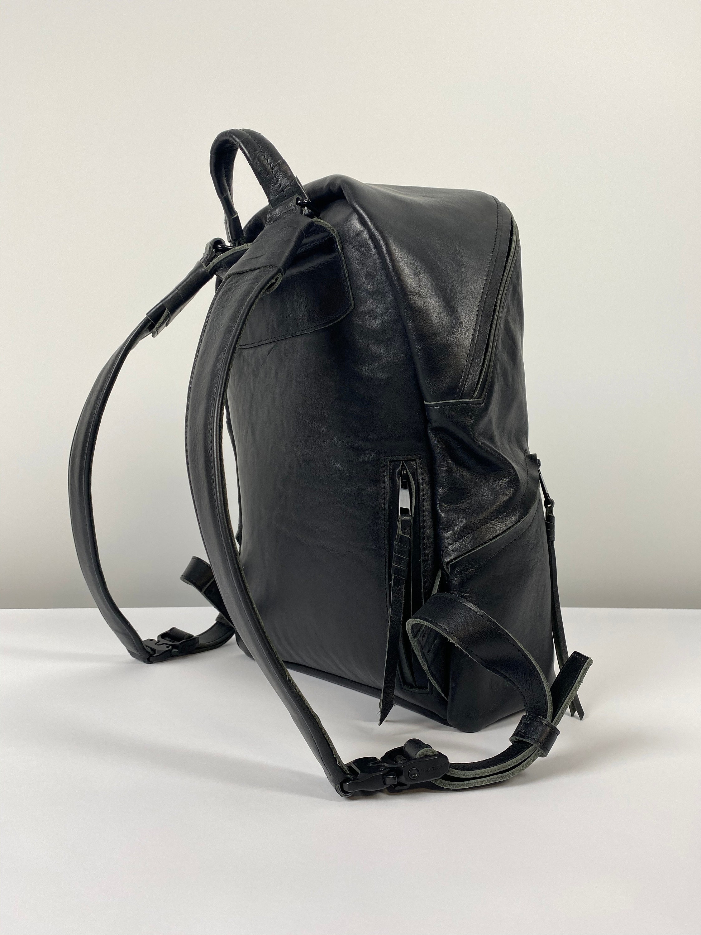 Leather Minimalist Black Backpack Men, Big Leather Travel Backpack ...