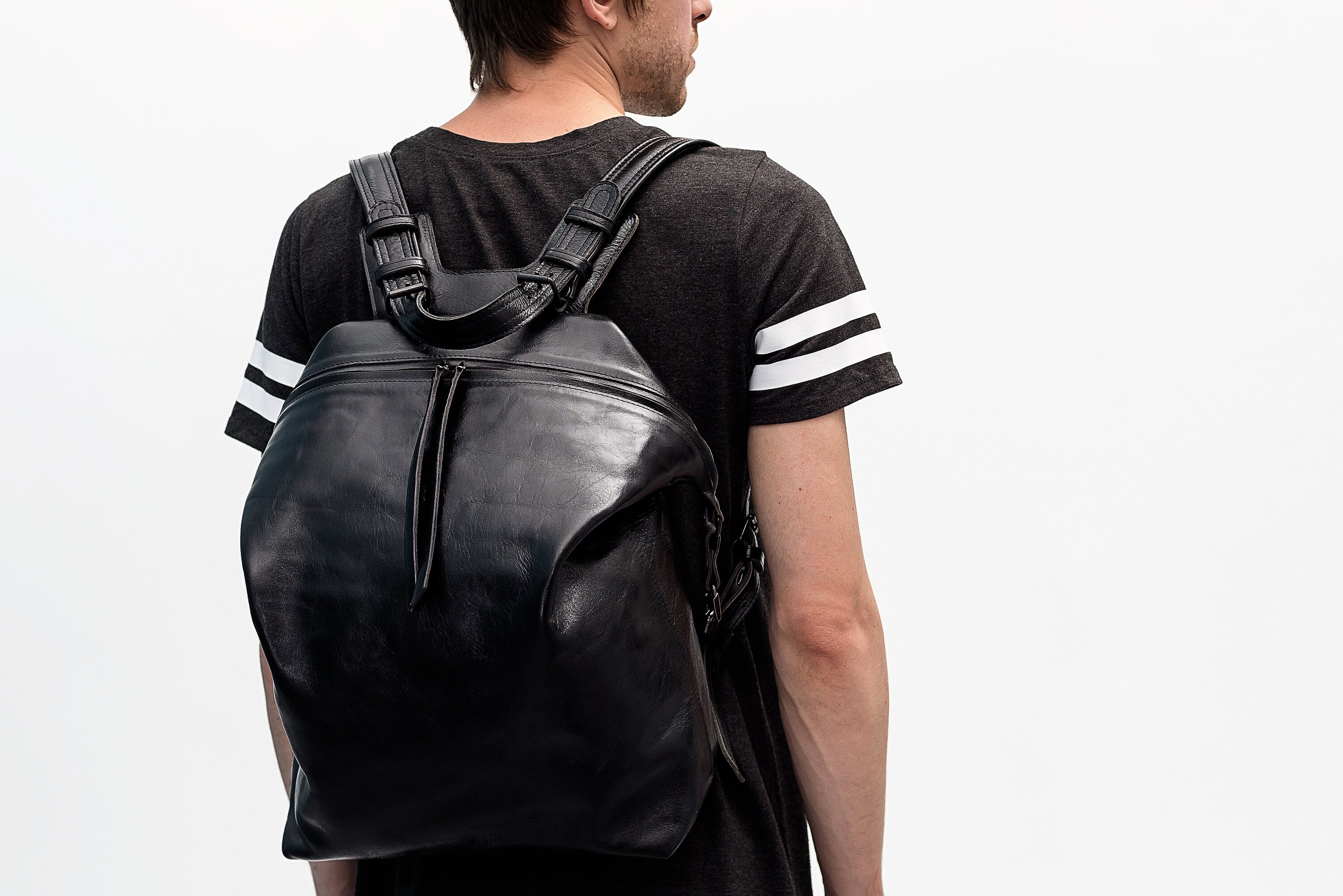 Black Leather Backpack Women Big Leather Backpack Mens - Etsy