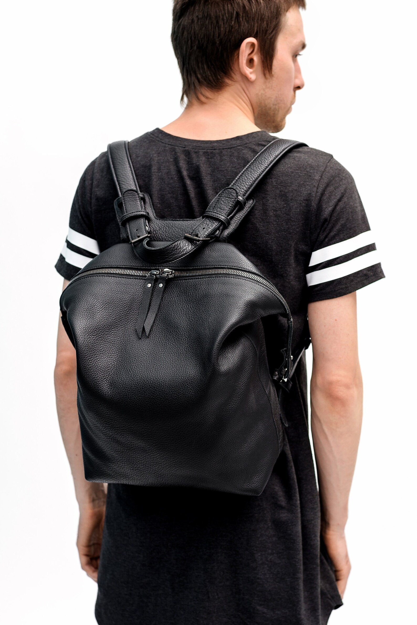 Black Leather Backpack Women Unisex Backpack Mens Backpack - Etsy