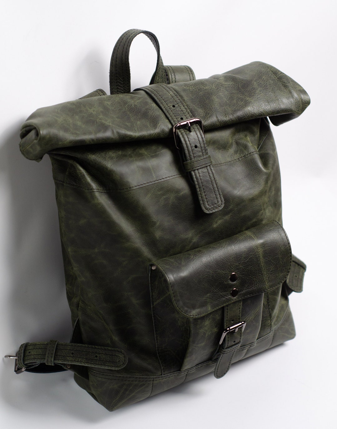 Leather Roll Top Backpack for Men, Large Leather Backpack, Women ...