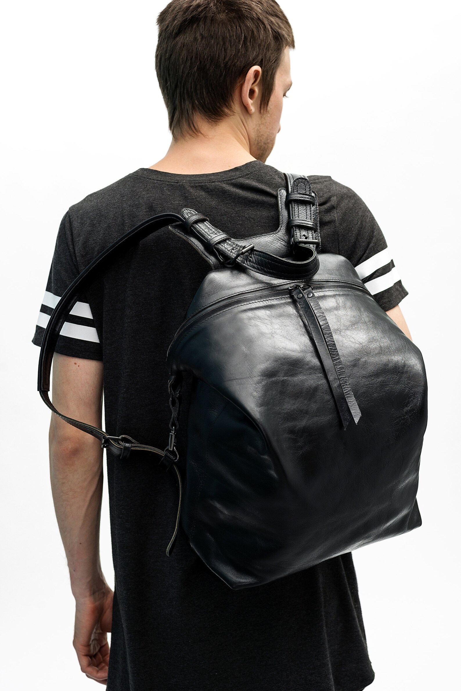 Black Leather backpack women Big Leather Backpack Mens | Etsy