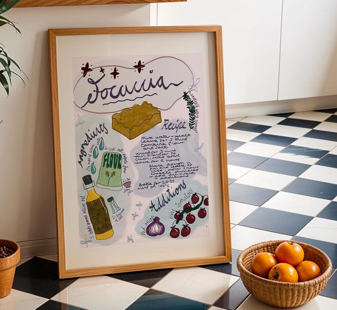 Illustrated Recipe Focaccia Bread Poster Print, Unframed With Custom ...