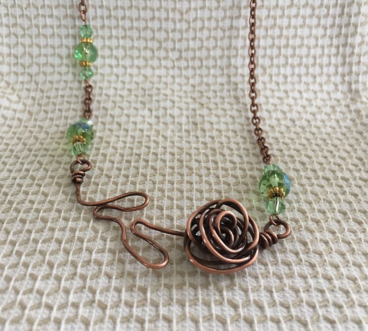 Copper Rose Necklace - Wire Weave - Wire Work - Antiqued Copper ...