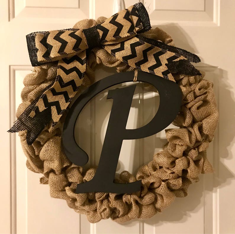 Burlap Monogram Wreath Front Door Wreath Initial Wreath Fall Burlap ...